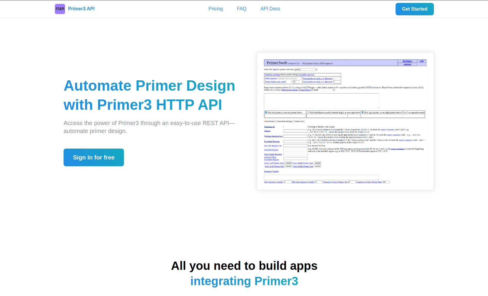 Primer3 API - Generate primers for PCR